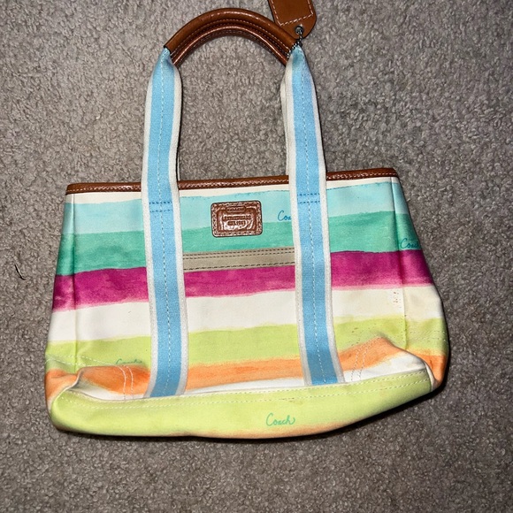 Coach | Bags | Coach Multicolor Striped Tote Bag With Leather Trim ...